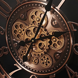 INFINITY TIME 21 Inch Moving Gears Wall Clock,Large Wall Clocks for Living Room Decor,Metal Decorative Wall Clock,Copper Roman Numeral