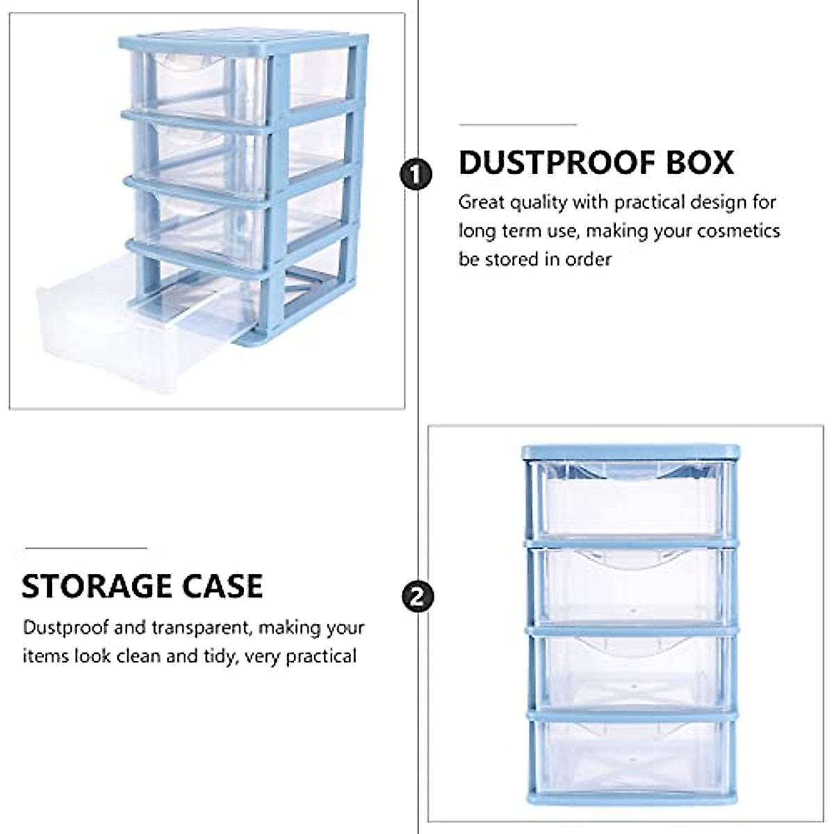 PATKAW Storage Drawer, 6.9x5.3x9inch 4 Layers Multifunctional Desktop Storage Cabinet Storage Containers with Drawers Mini Plastic Drawers Organizer for Home, Office- Blue