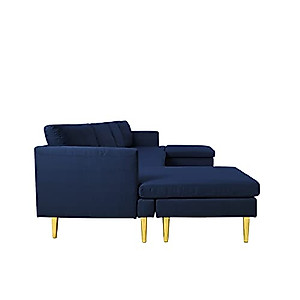 JULYFOX U Sectional Couch Sofa Blue, 122 inch Wide L Shaped Corner Sectional Couch with Chaise and Ottoman Mid Century Modern for Living Room