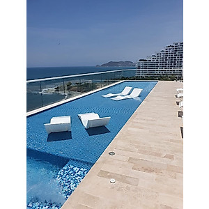 Aqua Outdoors in-Pool Chaise Set - Two Chaises - Two Headrest Pillows and One in Pool Side Table - for ledges up to 9" inches (White Granite-Blue)