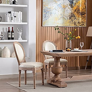 GOOLON Dining Chair PU Leather French Dining Chair Set of 2 Vintage Chair Round Backrest Upholstered Armless Chair with Wood Leg Mid Century Chair for Dining Room Kitchen Beige