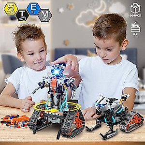 HOGOKIDS 5 in 1 STEM Building Set with LED Light - APP & Remote Controlled Cars Building Toys Kit, RC Robot Tank Sleigh Tracked Racer 604 PCS, Toy Gifts for Kids Boys Girls Ages 6 7 8 9 10 11 12+ Year