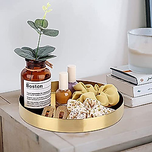 Round Gold Tray, Dedoot Decorative Tray Small - 7.8inch Stainless Steel Metal Tray Organizer Storage Organizer Vanity Trays for Jewelry Cosmetics Coffee Tea Candle, Bathroom Plate Kitchen Tableware