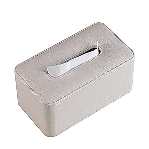 MEIBOOCH PU Leather Tissue Box Cover with Magnetic Closure, Square Tissue Box Holder with Rounded Edges Design (Beige, Rectangular)