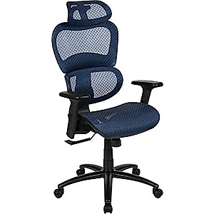 Flash Furniture LO Ergonomic Mesh Office Chair with 2-to-1 Synchro-Tilt, Adjustable Headrest, Lumbar Support, and Adjustable Pivot Arms in Blue