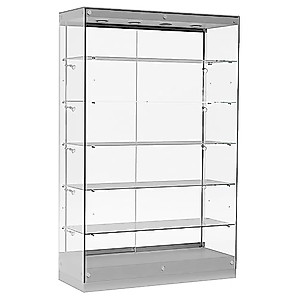 Displays2go, Illuminated Full Vision Cabinets, Tempered Glass, Painted MDF Construction – Clear, Silver Finish (GTAP48LEDS)