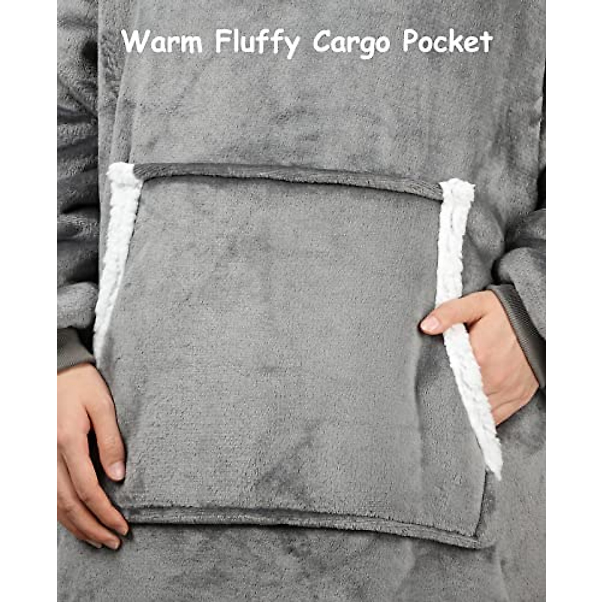 Sendowtek Wearable Blanket for Women Men Long Sherpa Hoodie with Giant Pocket Cosy OneSize Hoodie Blanket Fit for Adult Teens (Grey)
