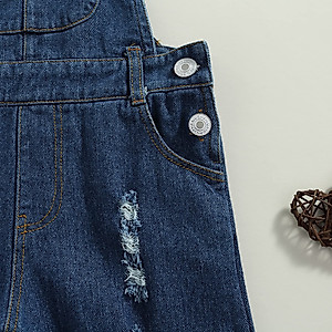 Karuedoo Kid Toddler Baby Girl Denim Overalls Ripped Bell Bottoms Flare Jeans Overalls Strap Suspender Pants Outfit (Blue, 3-4T)
