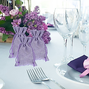 Bezall 20pcs Burlap Bags with Drawstring 2.7 x 3.5 inch, Linen Gift Bags Jewelry Pouches Sachets for Wedding Party Favor, DIY Crafts Projects, Presents (Light Purple)