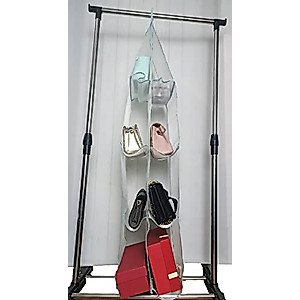 Cyan Mirs Hanging Handbag Purse Organizer Clear Hanging Shelf Bag Collection Storage Closet Storage Bag 8 Pockets, Blue+white
