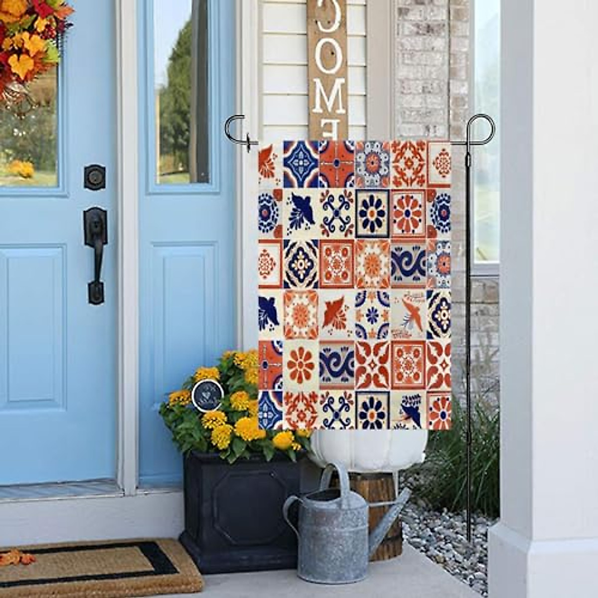 Double-sided garden flag Mexican Talavera Ceramic Tile Pattern Ethnic Folk Outdoor Flag Garden Flag Yard Outdoor Decoration （12×18in）.