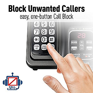 PANASONIC Expandable Cordless Phone System with Link2Cell Bluetooth, Voice Assistant, Answering Machine and Call Blocking - 4 Cordless Handsets - KX-TGD564M (Metallic Black)