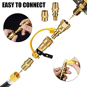 1/4" RV Propane Quick Connect Fittings Adapter Kit, Premium Brass Shutoff Valve & Full Flow Plug & 3/8" Female Flare & 1/4" Female & Male NPT for Natural Gas Quick On or Off, RV, Trailer, BBQ