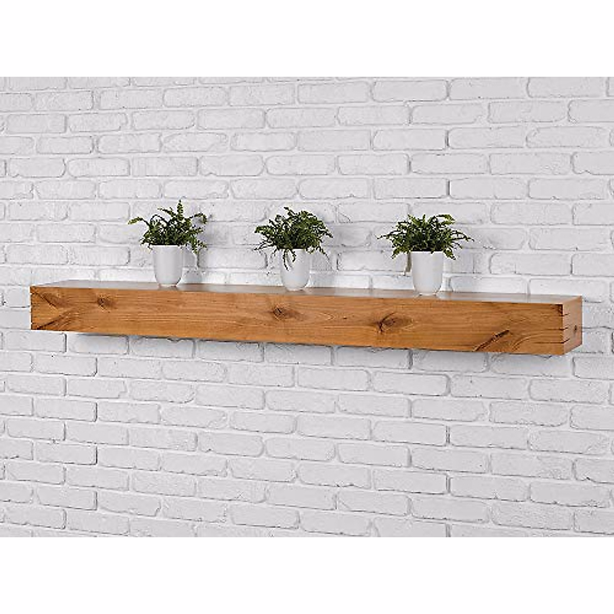 60 Inch Floating Fireplace Mantel Wood Shelf In Clear Polyurethane - Wallace From Mantels Direct | Wooden Rustic Wall Shelf | Designed and Milled in The USA | Great for Electric Fireplaces and Décor