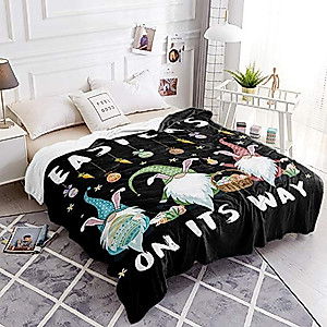 Throw Blankets Happy Easter Gnomes and Eggs Carrot Fuzzy Soft Bed Cover Bedspread Microfiber Luxury Blanket for Travel Stadium Camping Couch Sofa Chair Black