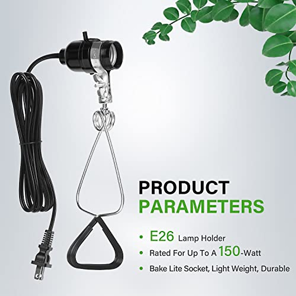 Simple Deluxe HIWKLTCLAMPSOCKETX2 2-Pack 18/2-Gauge Brooder and Heat Clamp Lamp with Bakelite Socket 150 Watt 6 Feet Cord, Black, 2 Count