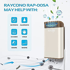 Raycono Pluggable Small Air Purifier, Small Room Wall Air Sanitizer for Pets, Office, Kitchen, Ozone Free, Removal of Odors, Dust, Portable Mini Air Cleaner
