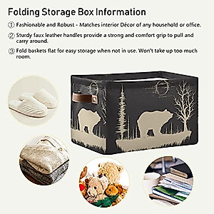 Animal Bear Forest Tree Storage Bins Basket, Moon Collapsible Storage Cube Rectangle Storage Box with Handles for Shelf Closet Nursery Bedroom Home Office 1 Pack