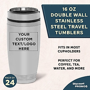 DISCOUNT PROMOS Custom Stainless Steel Tumblers 16 oz. Set of 24, Personalized Bulk Pack - Perfect for Coffee, Soda, Other Hot & Cold Beverages - Silver