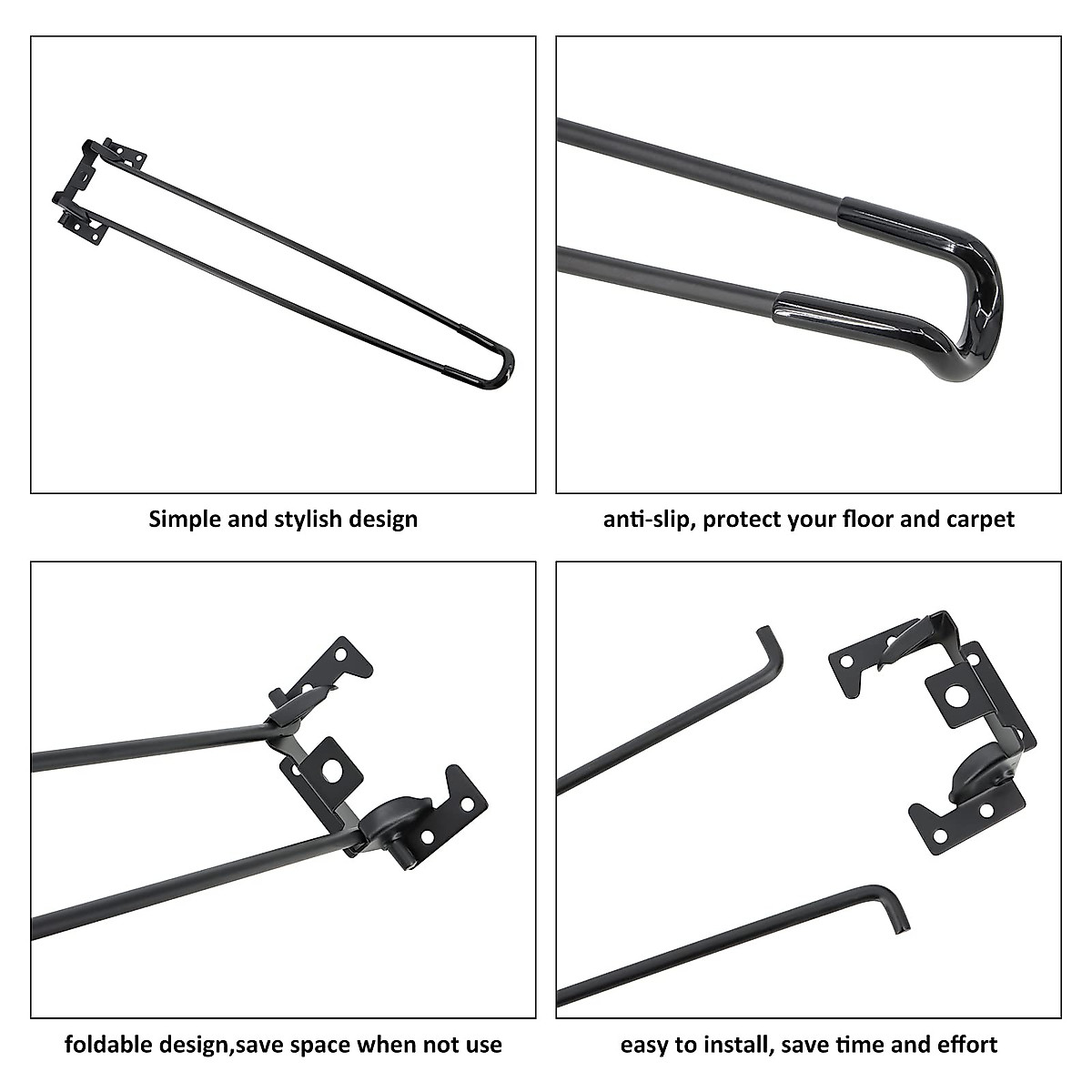 Foldable Hairpin Leg, 16" Metal Folding Table Legs, Heavy Duty Black Furniture Legs for Bench, Coffee Table, Laptop, Mini Computer Desk with Mounting Screw