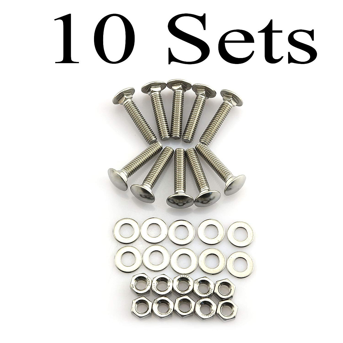 Pro Bamboo Kitchen 10 Sets 304 Stainless Steel Carriage Bolt 5/16"-18x1-1/4" with 5/16"-18 Hex Nut and Washer 5/16"