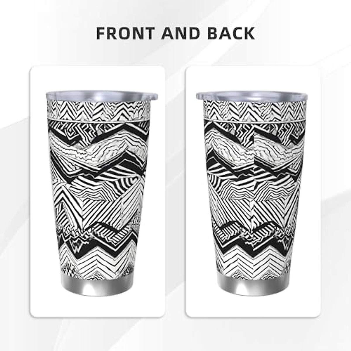 quopvn Black White Tan Zigzag Print 20oz Car Cup Ps Material Lid, Perfect For Hot & Cold Drinks