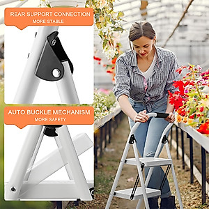 Step Stool for Adults,2 Step Ladder Folding 330 lbs Anti Slip Step Stool,Foldable Ergonomic 2 Steel Stool with Wide Pedal for Home, Kitchen, Office (White)