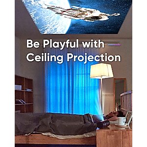 NOMVDIC R150 Mini Projector, Portable Battery Operated Projector with 4hrs of Playtime , Ceiling Projector with 90˚ Rotating Lens, 6W Harman Kardon Speaker, Auto Keystone