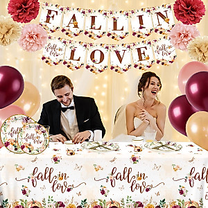 Fall in Love Party Decorations Fall Floral Pumpkin Decoration Set Includes Fall Tablecloths, Fall in Love Dinner Plate Boho Balloons Perfect for Bridal Shower Anniversary Engagement Party Decorations