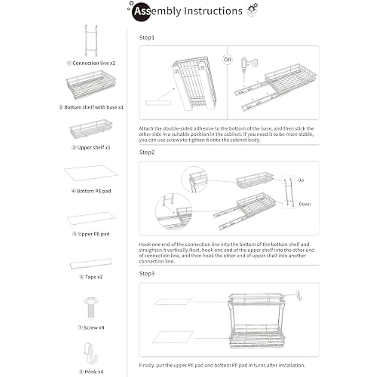 GMFINE 2 Pack Under Sink Organizer and Storage, 2 Tier Slide Out Undersink Cabinet Organizer Storage Organization with Hooks for Under Kitchen Bathroom Sink Storage Cleaning Supplies, Black