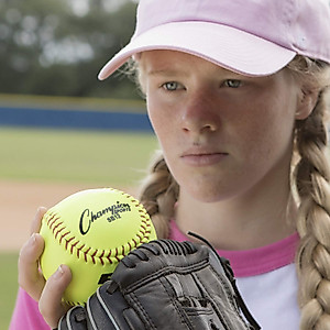 Champion Sports 12" Syntex Leather Cover Softballs - Cork Core - Medium Compression - NFHS Approved - Raised Seams - Optic Yellow - Pack of 12