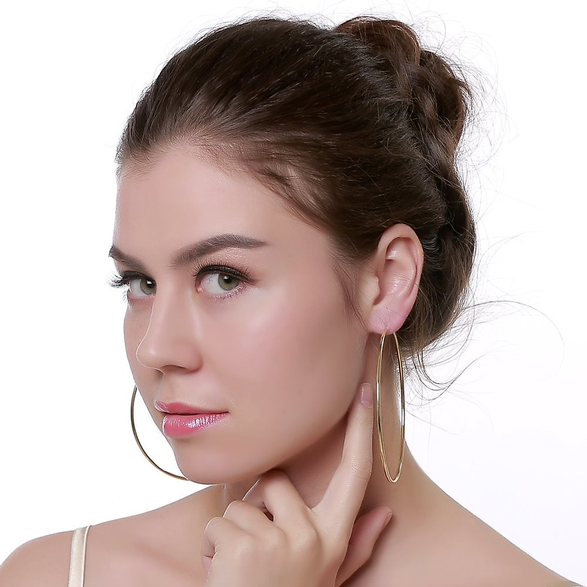 90mm 14K Yellow Gold Plated Fashion Extra Large Big Hoop Earrings For Women Girls Sensitive Ears Dainty Stainless Steel Round Circle Huggie Hoops Hypoallergenic Minimalist Hooped 3.5 Inch Jewelry Gifts