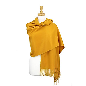 PASKMLNA Large Cashmere Wool Pashmina Shawl Wrap Scarf (Mustard Yellow #2-16)