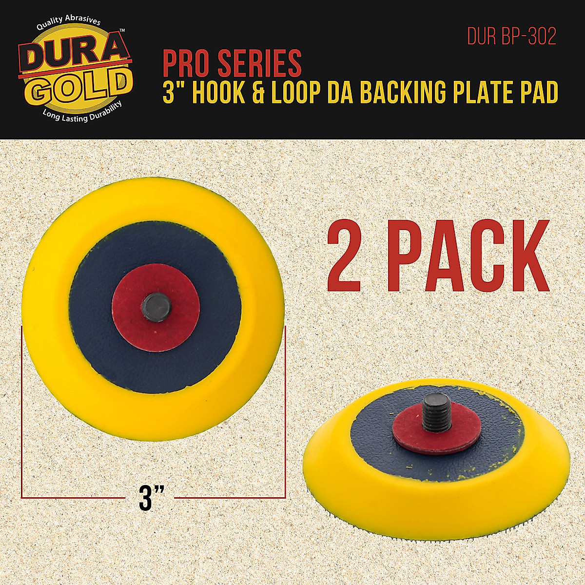 Dura-Gold Pro Series 3" Hook & Loop DA Backing Plate Pad, 2 Pack - Flexible Dual-Action Random Orbital Sander Polisher Pad, 5/16" Threads For Auto Woodworking Sandpaper Sanding Car Polishing Detailing