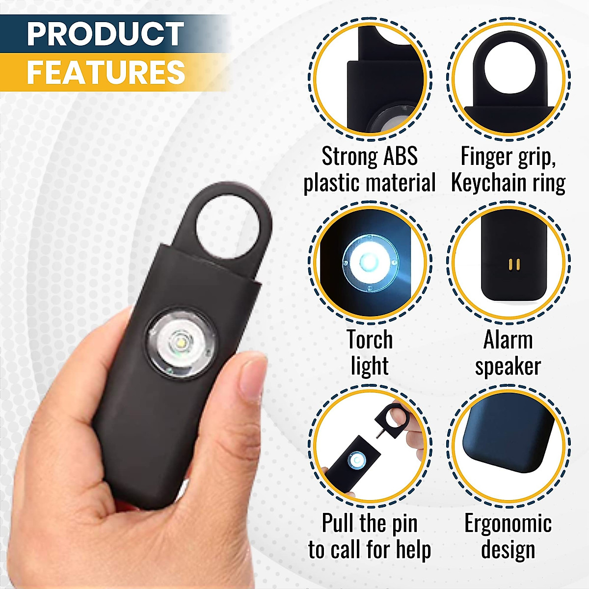 Personal Alarm Keychain for Women, Men, and Elders, Defense Siren, Personal Alarm Keychain Safety Alarm with LED Lights | Loud Scream Safe Alarm, Black, One Size