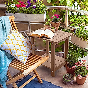 Hanekuc Double Adirondack Outdoor Side Table Weather Resistant,Patio Rectangular End Table for Outdoor Furnitures, Living Room, Bathroom (Teak)