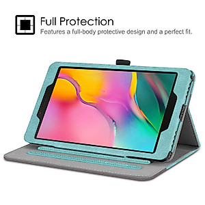 Fintie Case for Samsung Galaxy Tab A 8.0 2019 Without S Pen Model (SM-T290 Wi-Fi, SM-T295 LTE), [Corner Protection] Multi-Angle Viewing Stand Cover with Pocket, Turquoise/Brown