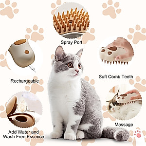 Cat Steam Brush for Shedding, Rechargeable Cat Claw 3 in 1 Cat Grooming Tool for Massaging, Self-Cleaning, and Pet Hair Removal for Long and Short Hair of Cat and Dog (Brown)