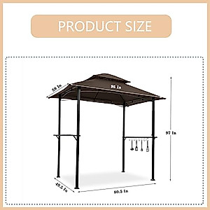 Outdoor Grill Gazebo 8 x 5 Ft, Shelter Tent, Double Tier Soft Top Canopy and Steel Frame with Hook & Bar Counters for Barbecue Picnic Party Garden (Brown)