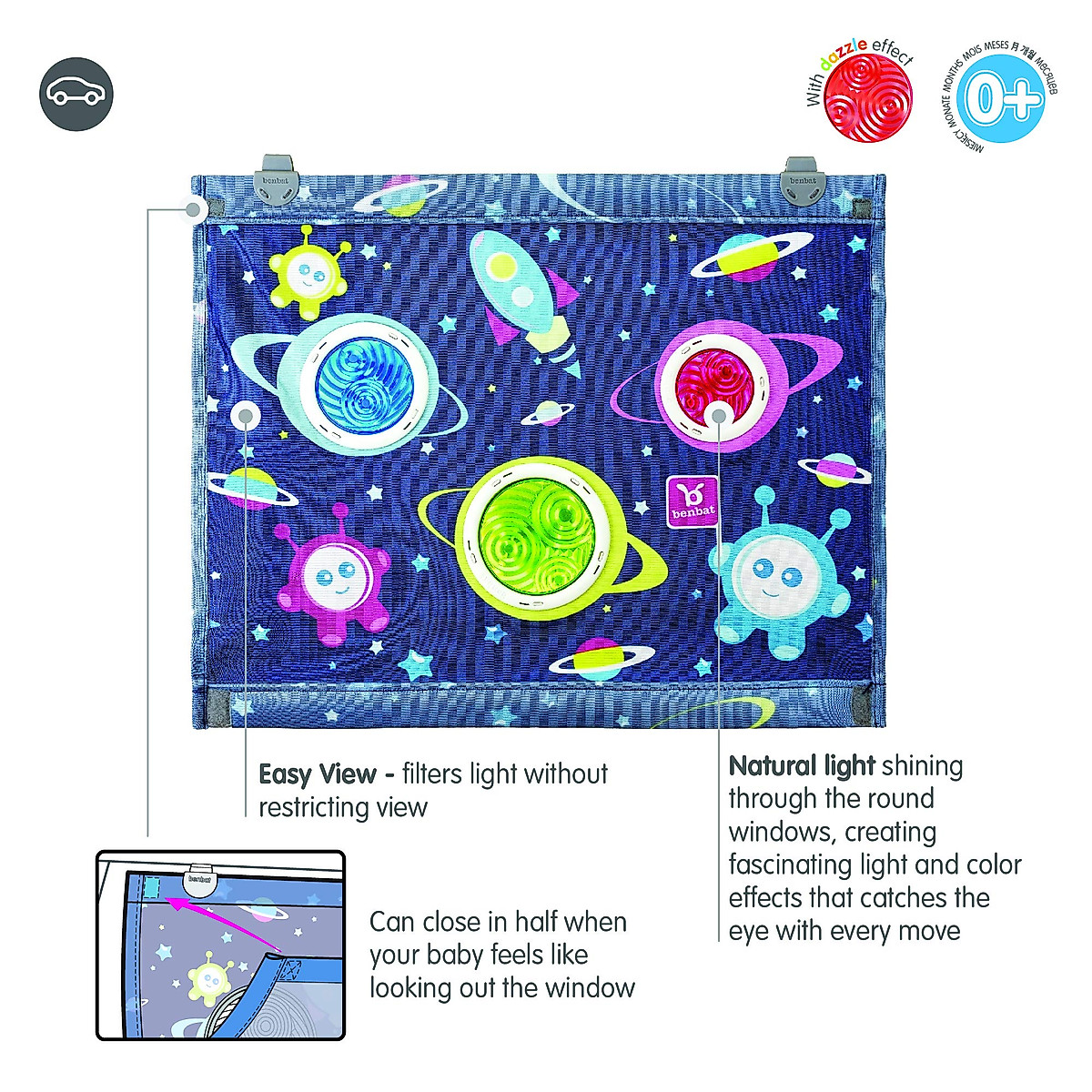 Benbat Sunshade for Cars - Space Pattern Car Sunshades for Kids and Car Window Shades for Baby - Premium Car Sunshades and Car Side Window Shade - Gifts for Baby Shower and Newborn Gifts (Blue)