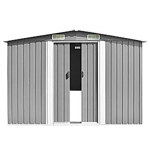 INLIFE Garden Shed,Galvanized Steel Metal Storage Shed with Sliding Doors and Vents Outdoor Tool Storage Shed for Garden,Patio,Backyard Garden Storage Shed Gray 101.2"x389.8"x71.3"