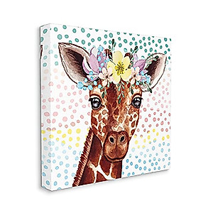 Stupell Industries Chic Giraffe Spring Floral Crown Rainbow Polka Dot Ombre, Design by ND Canvas Wall Art, 30 x 30, Orange