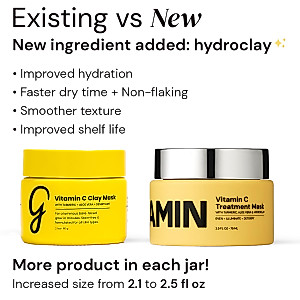 Gleamin Vitamin C Clay Mask - 10-Minute Treatment, Turmeric Clay Face Mask Skin Care, Deep Cleansing Pores - Facial Improves Uneven Tone, Post-Blemish, Visibly Brighten, Scarring and Texture - 2.5 Oz