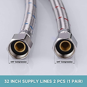 ARRISEA 32-Inch Long Braided Stainless Steel kitchen Faucet Supply Hose, Bathroom Faucet Connector Braided Supply Hose3/8'' Female Compression x M10 Male x 2 Pcs (1 Pair)