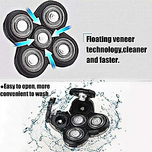 5 Head Shaver Heads, Shaver Double Ring Blade Heads Shaver Replacement for Electric Razor Shaving Bald Tool, Head and Face Electric Razor Shaver Head, Easy to Install