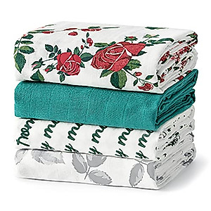 Baby Swaddle Blanket Unisex Swaddle Wrap Soft Silky Bamboo Muslin Swaddle Blankets Neutral Receiving Blanket for Boys and Girls, Set of 4 Large 47 x 47 inches