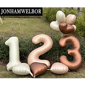 Jonhamwelbor 40 inch Cream White Number 1 Balloons Large Foil Helium Number Balloon with Heart Balloons for first One Year Old Girl and Boy 1st Birthday Party Decoration (40 inch Cream 1)