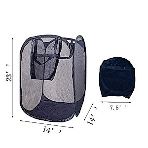 Pop-Up Mesh Hamper, Laundry Hamper with Reinforced Carry Handles (blue)