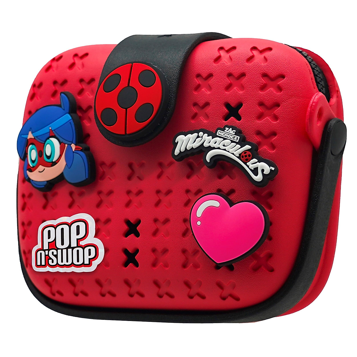 Miraculous Ladybug Pop n' Swop Red Mini Handbag, Customizable Bag 4 Clip-on Badges, Accessory Bag, Lightweight Durable Waterproof Handbag - Gift for Girls and Kids (Ladybug)