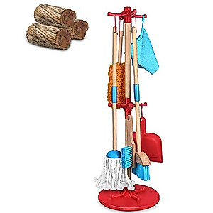 AOKESI Wooden Detachable Kids Cleaning Toy Set - Broom, Mop, Duster, Dustpan, Brush, Rag and Hanging Stand Play, Multicolor Housekeeping Kit, STEM Really Clean Toys Gift for Girls & Boys